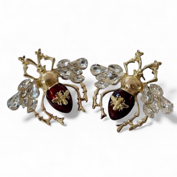 Anthropologie | Jewelry | Queen Bee Earrings Gold Crystal Accents ...